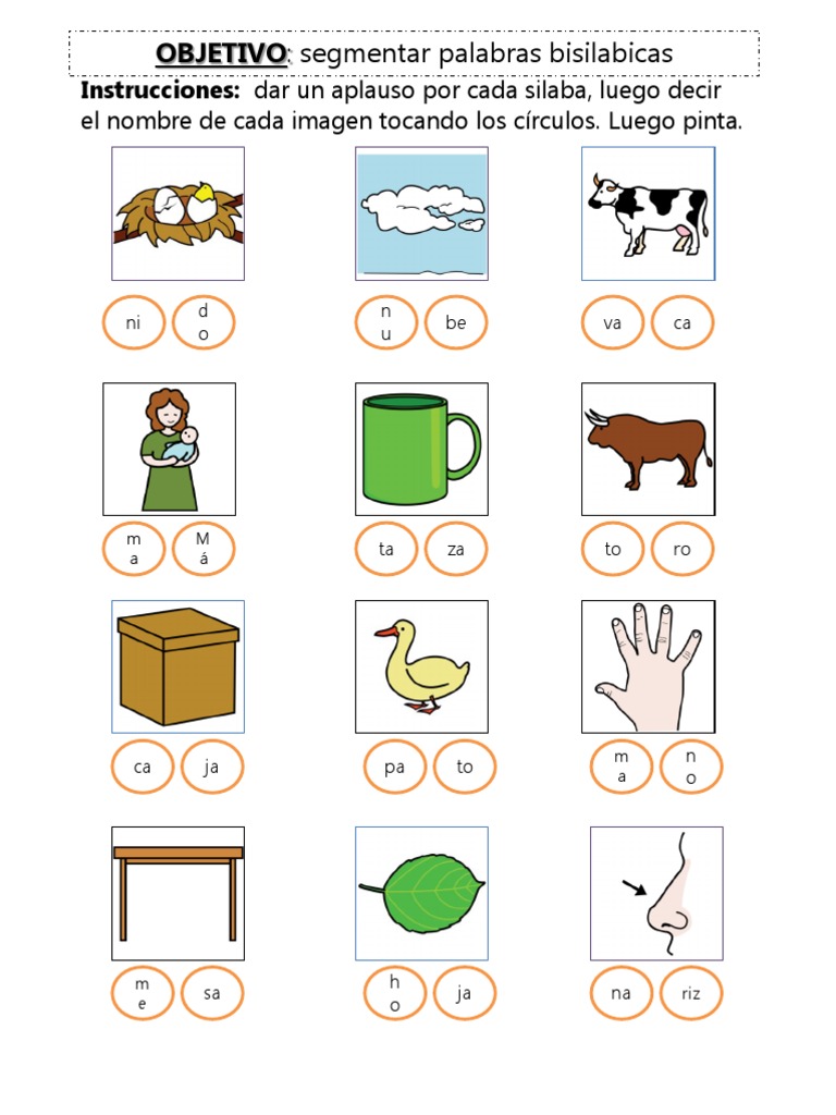 Actividades de Segmentación Bisilábica | PDF