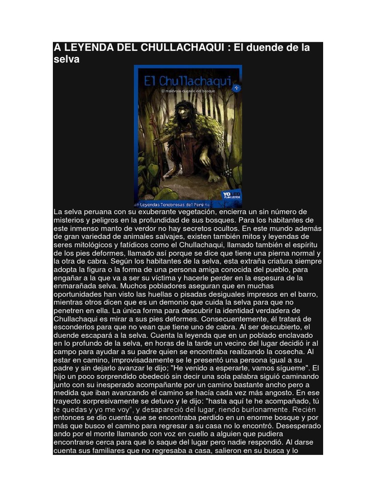 La leyenda del Chullachaqui en la selva | PDF | Ocio