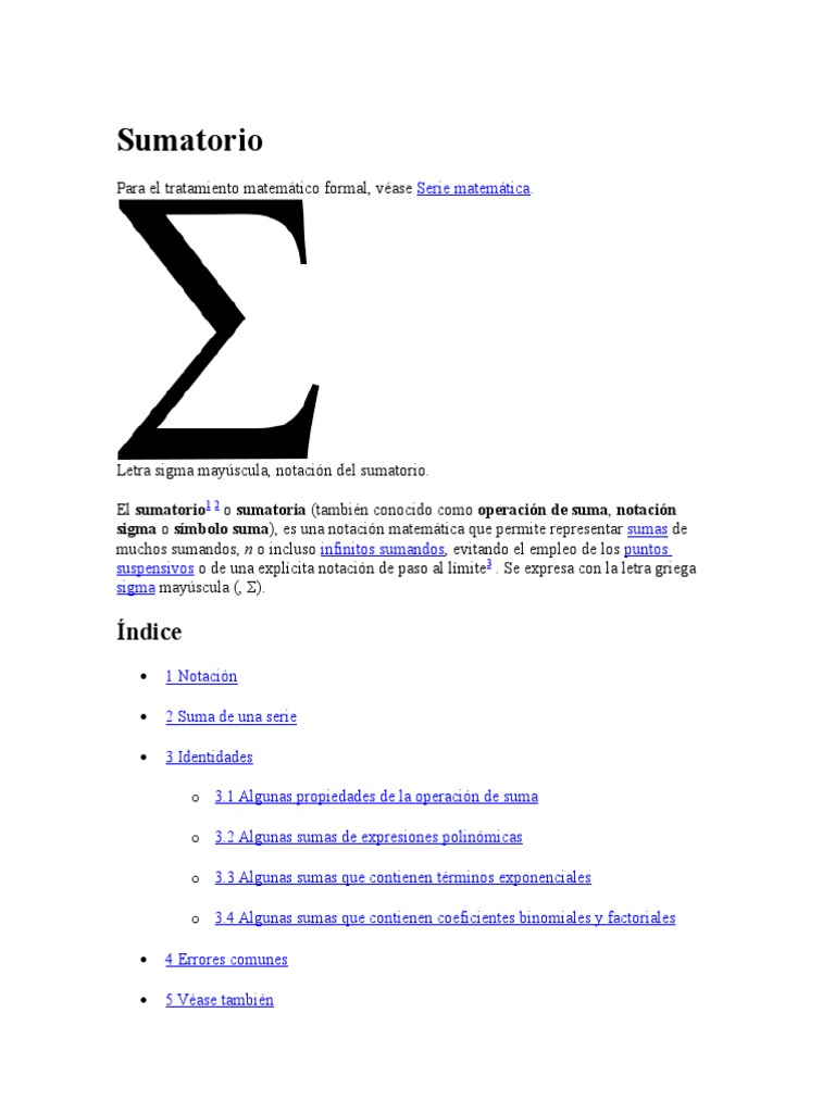 Sumatorio | PDF | Suma | Aritmética