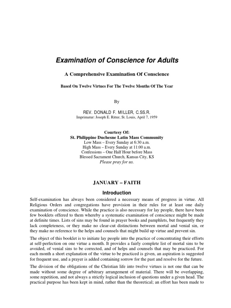 Examination of Conscience For Adults - Based On Twelve Virtues For The ...