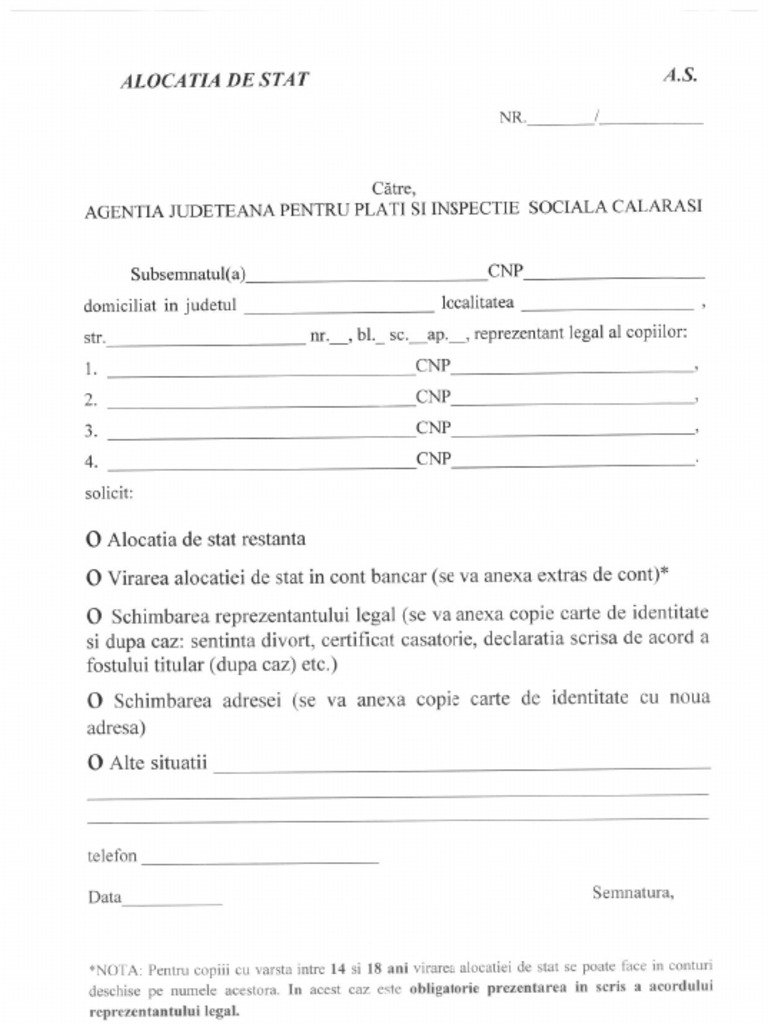 Cerere Alocatie Stat | PDF