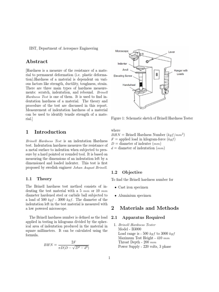 Brinell Hardness Report | Hardness | Chemical Product Engineering
