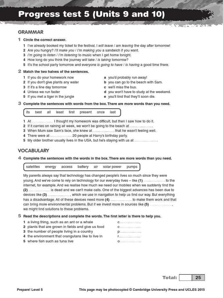 Prepare Level 5 Progress Test 5 U9-10 | PDF