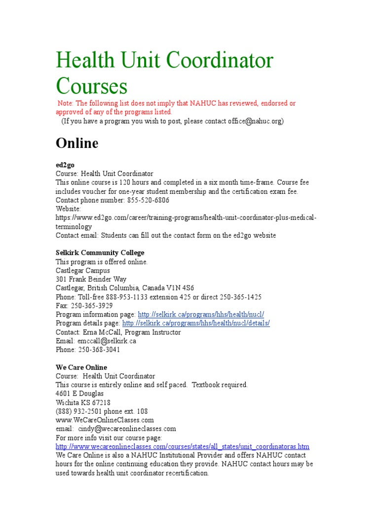 Health Unit Coordinator Courses | Minnesota | Nursing