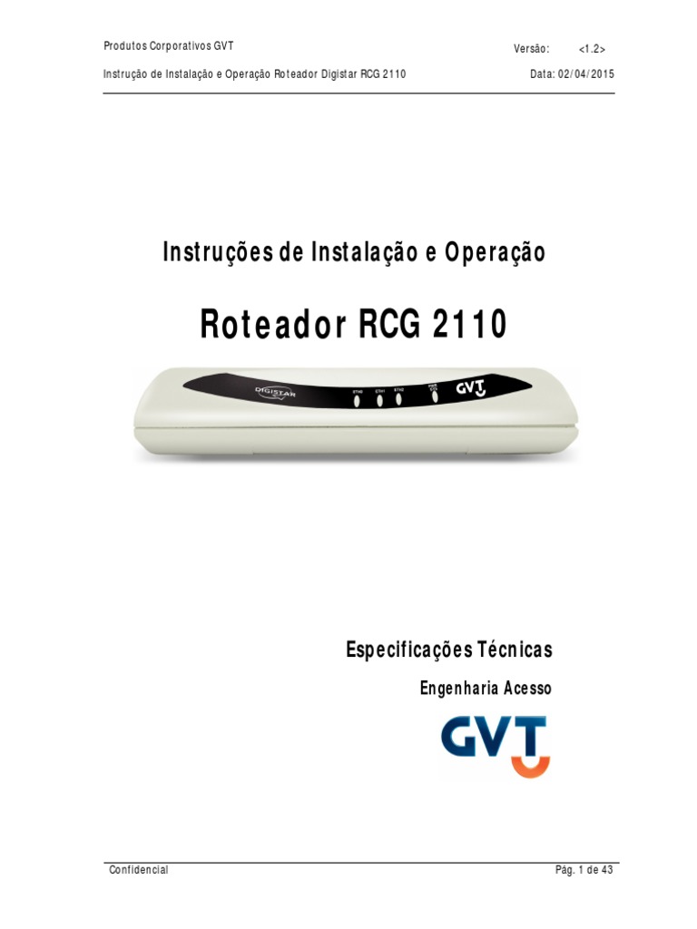 Manual de Instalação Configuração e Operação Roteador RCG 2110 Rev1.2 ...