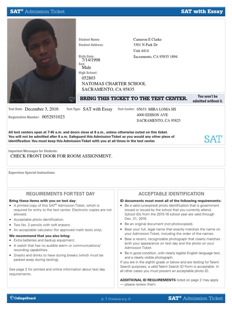 Admission Ticket | PDF | Sat | Identity Document