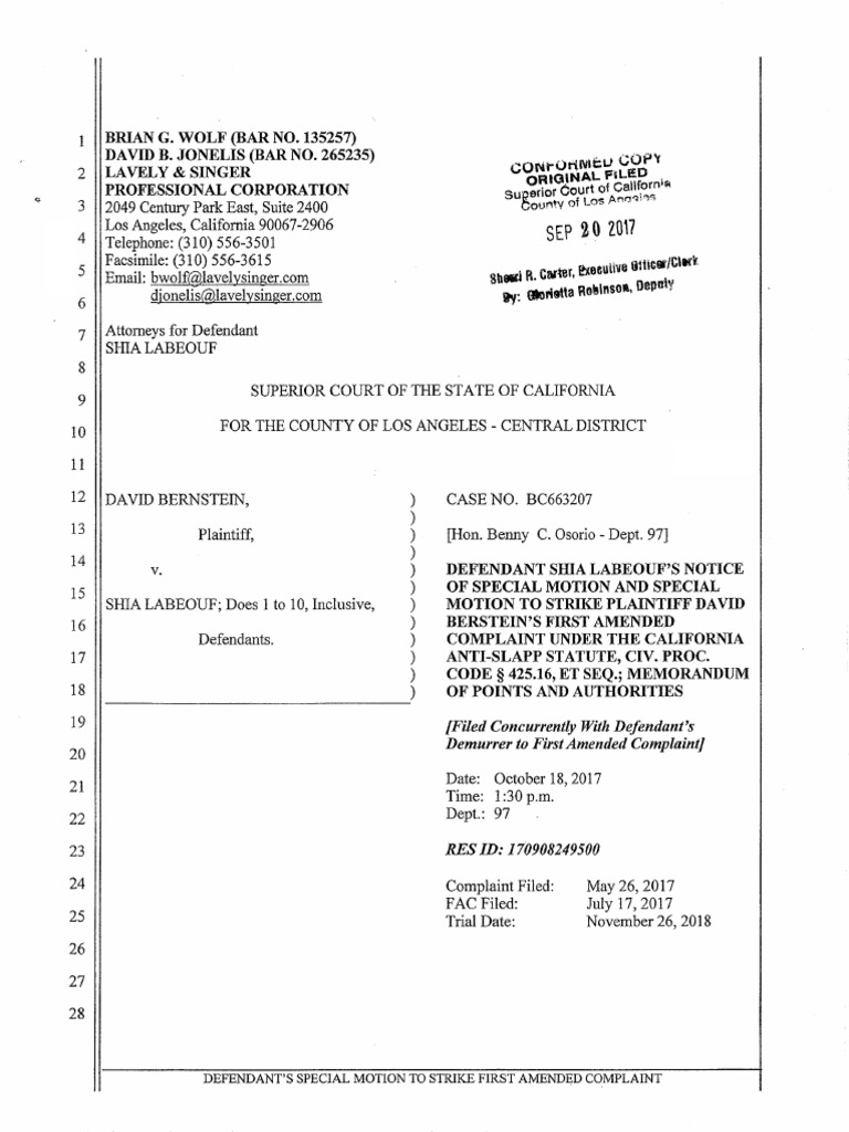 LaBeouf Anti-SLAPP Motion | PDF