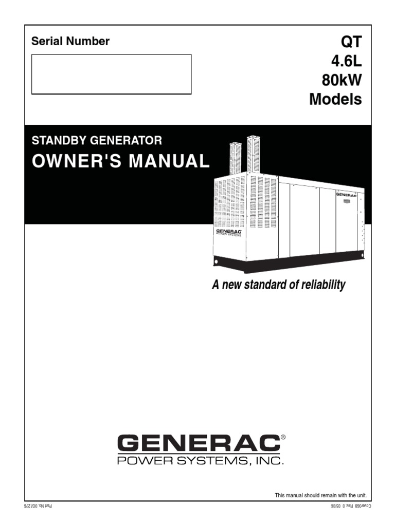QT 4.6L 80KW Generator Operator Manual | PDF | Propane | Natural Gas