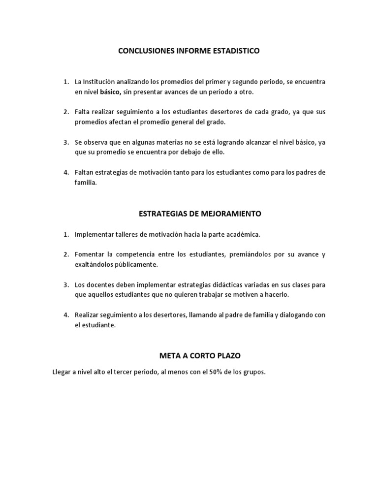 Conclusiones Informe Estadistico | PDF | Crecimiento personal y profesional