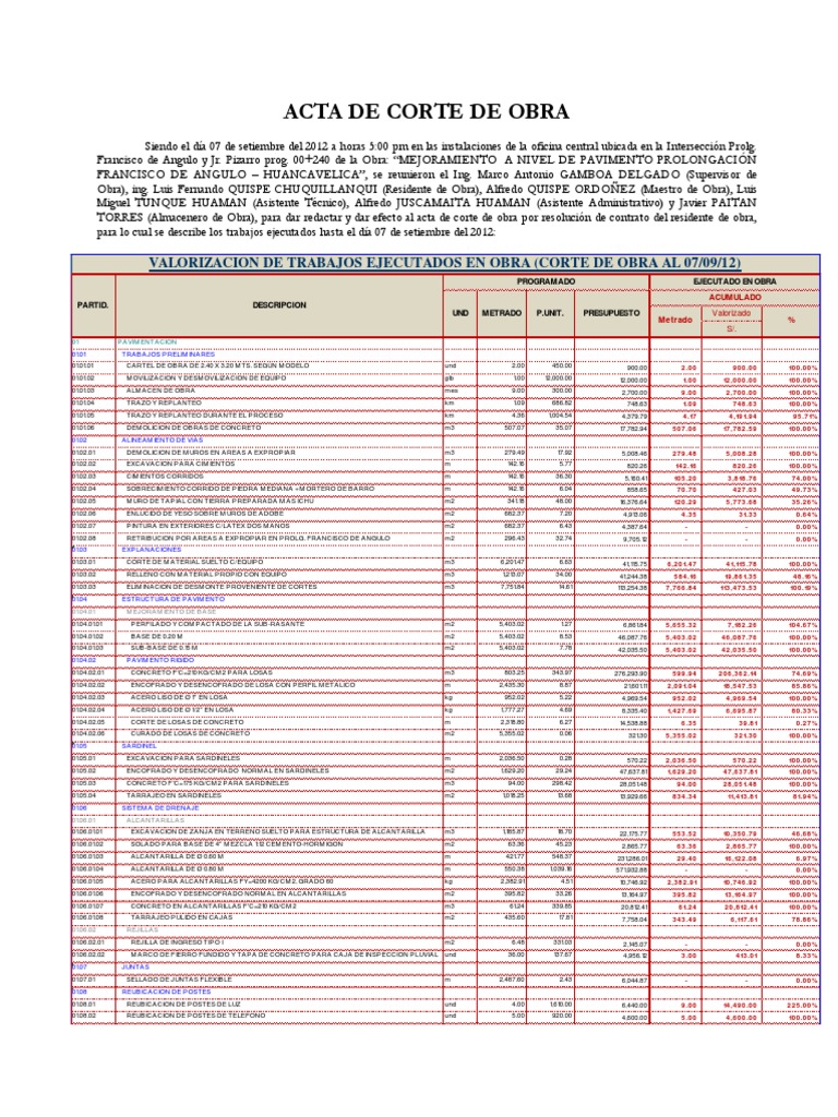 Acta de Corte de Obra