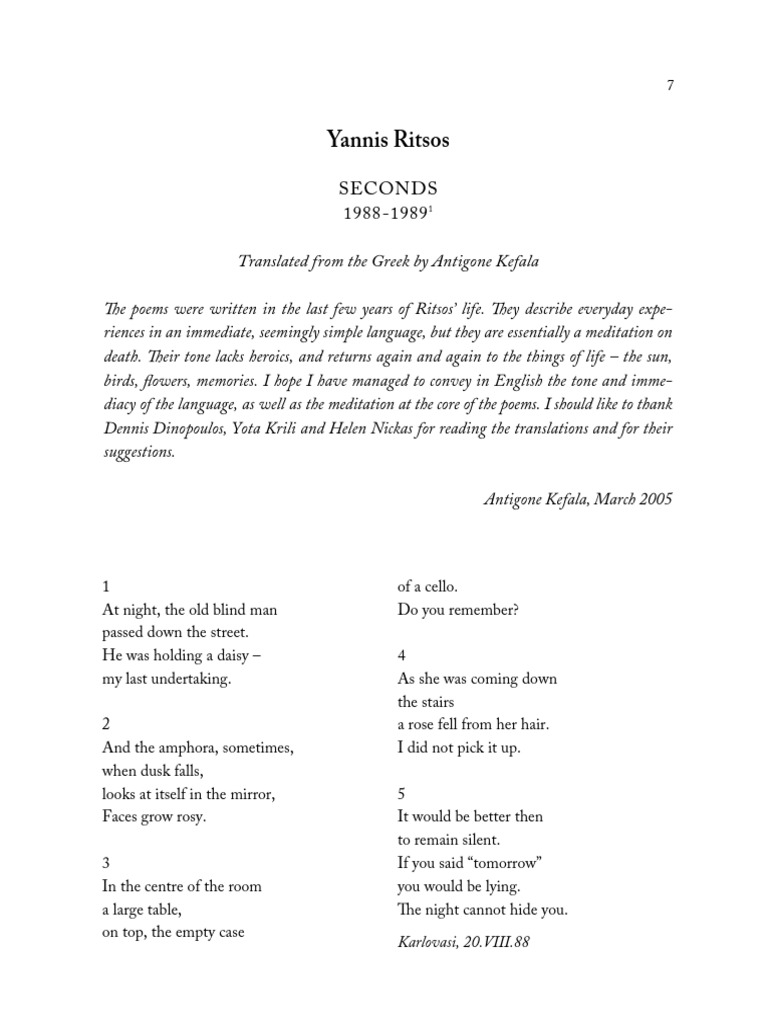 Yannis Ritsos - Seconds 1988-1989 PDF | PDF | Nature