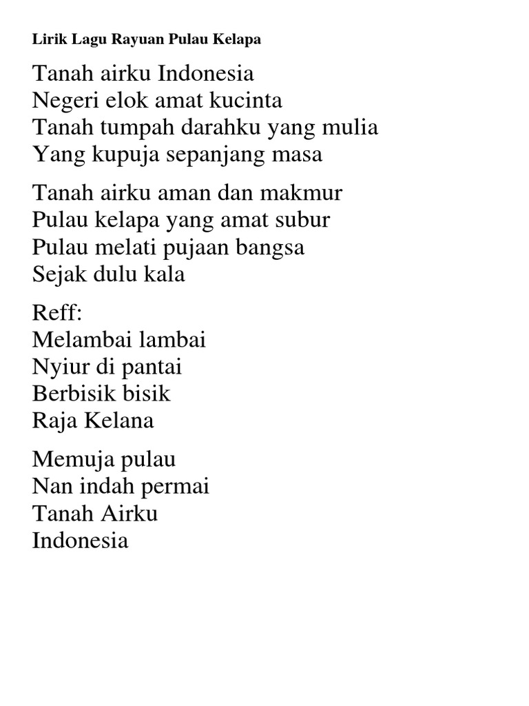 Lirik Lagu Rayuan Pulau Kelapa | PDF
