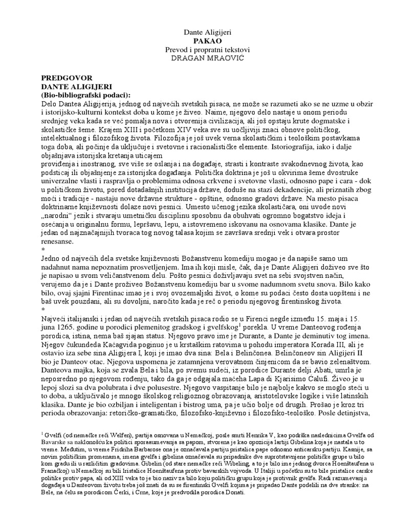 Dante Aligijeri PAKAO | PDF