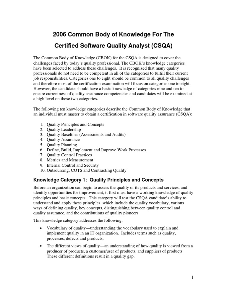 2006 Common Body of Knowledge For The Certified Software Quality ...
