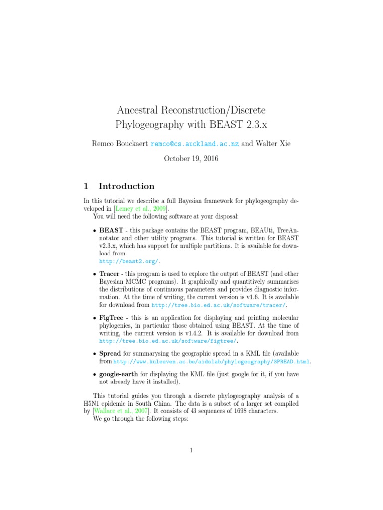 Ancestral Reconstruction/Discrete Phylogeography With BEAST 2.3.x | PDF ...