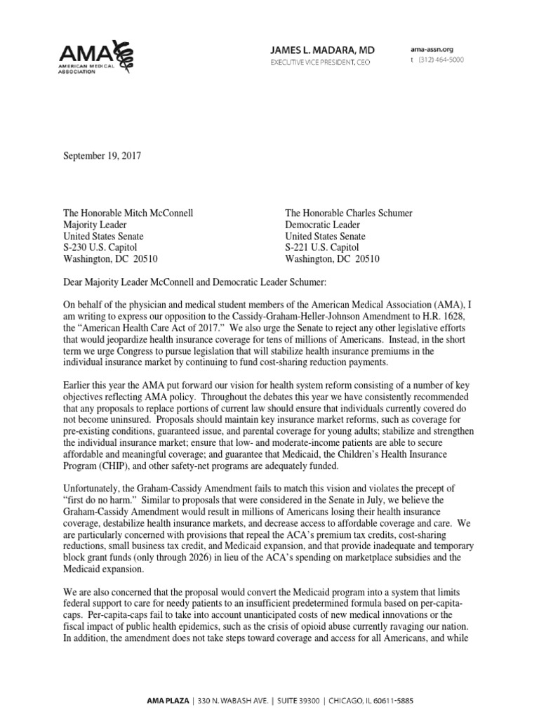 AMA Letter On Graham Cassidy Amendment Final | PDF | Patient Protection ...