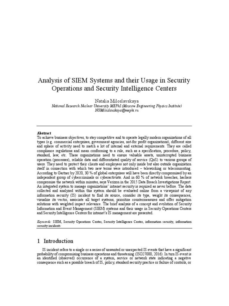 Analysis of SIEM Systems and Their Usage | PDF | Threat (Computer) | Computer Security