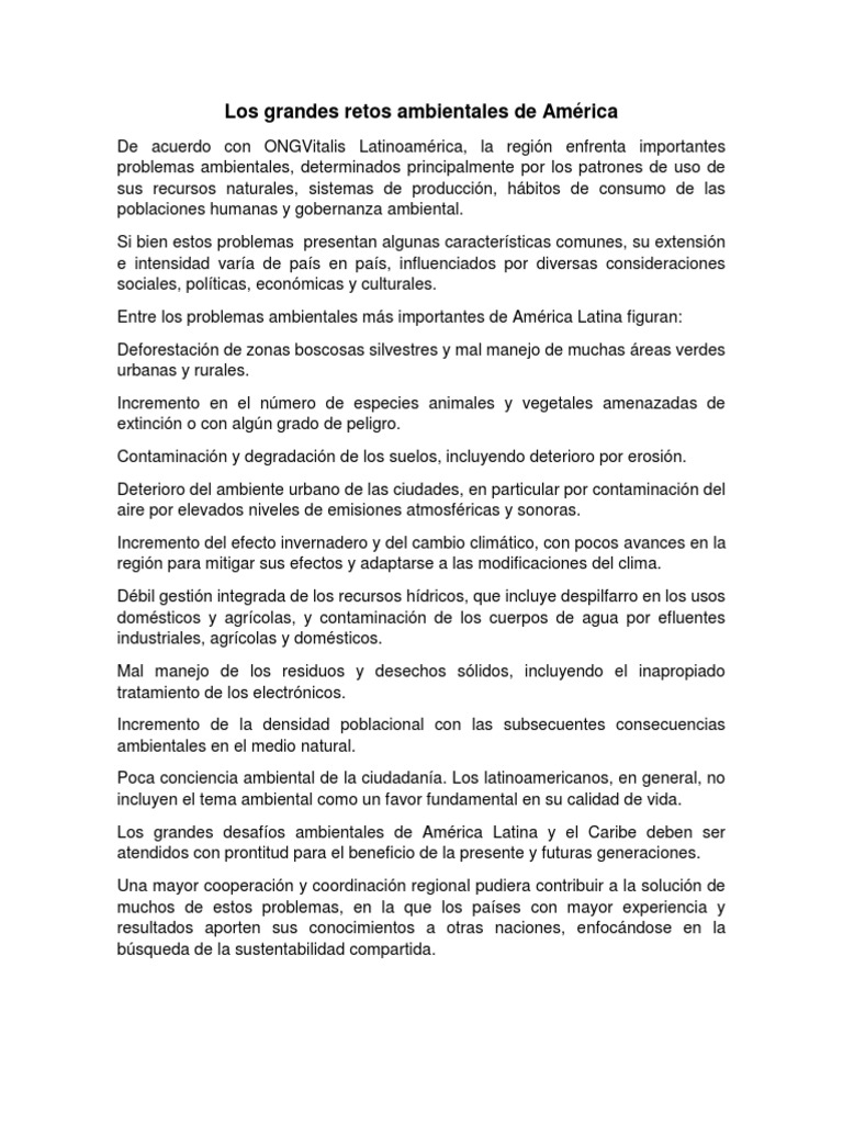Los Grandes Retos Ambientales de América | PDF | Contaminación | Anarquismo
