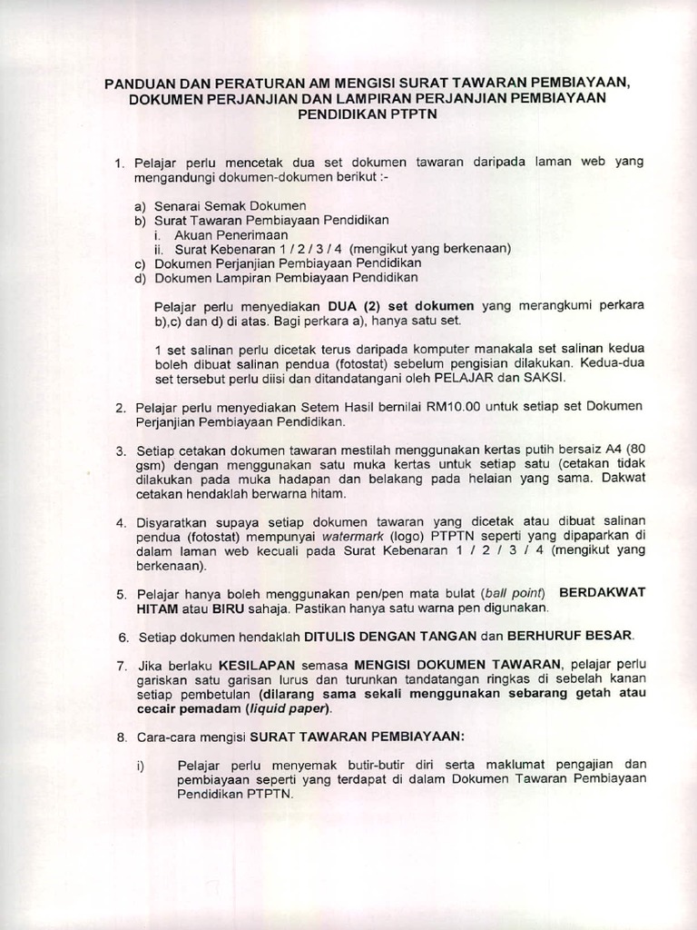 Panduan Pengisian Dokumen Perjanjian PTPTN PDF | PDF
