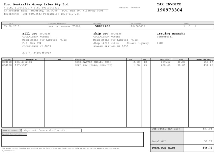 Toro Invoice 190973304 04-09-2017 | PDF | Invoice | Payments