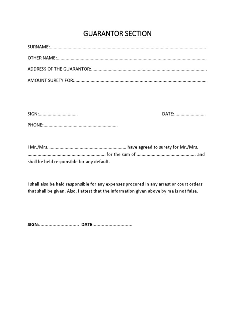 Guarantor Section: SIGN:.............................. DATE