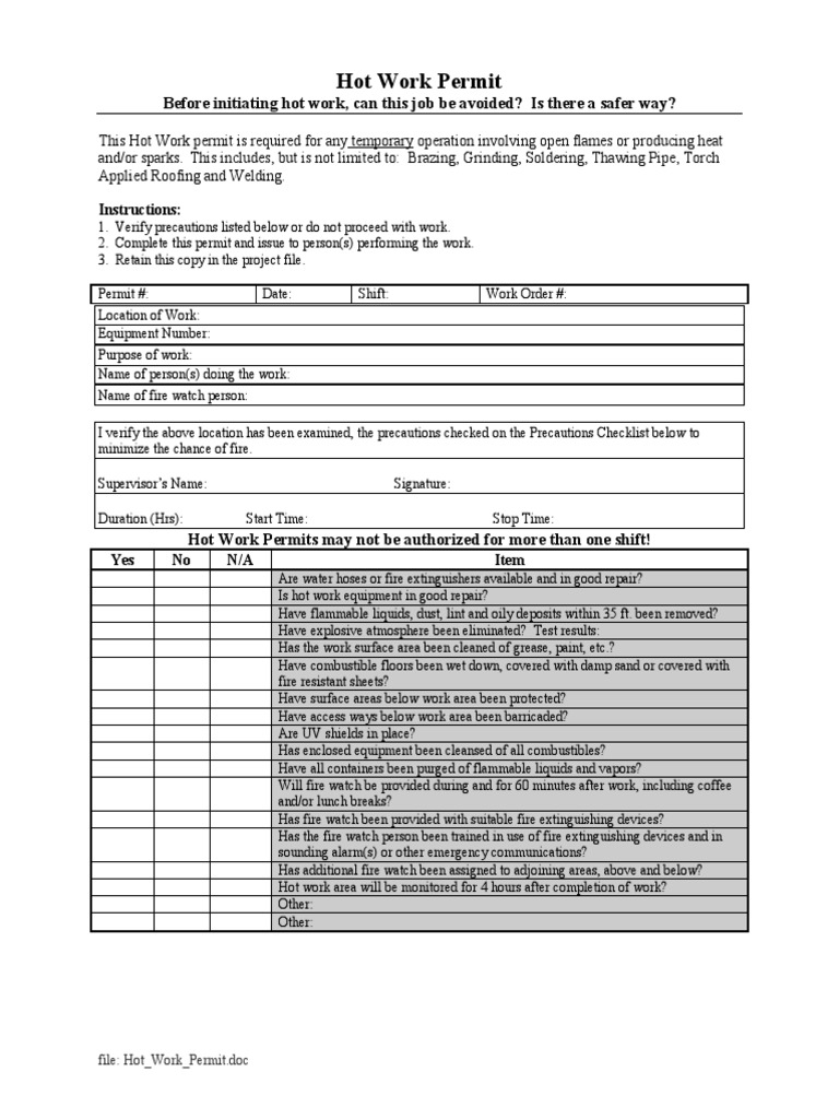 Hot Work Permit | PDF | Flammability | Soldering