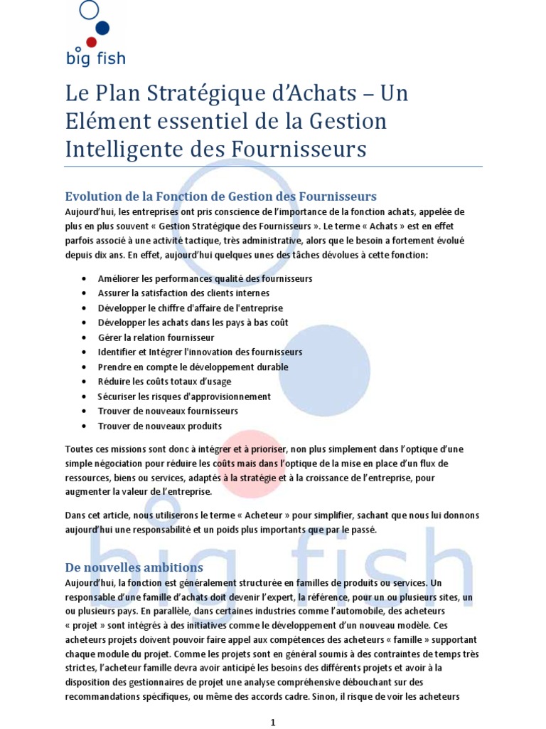 Plan Stratégique d'Achats: Guide Essentiel | PDF | Innovation ...