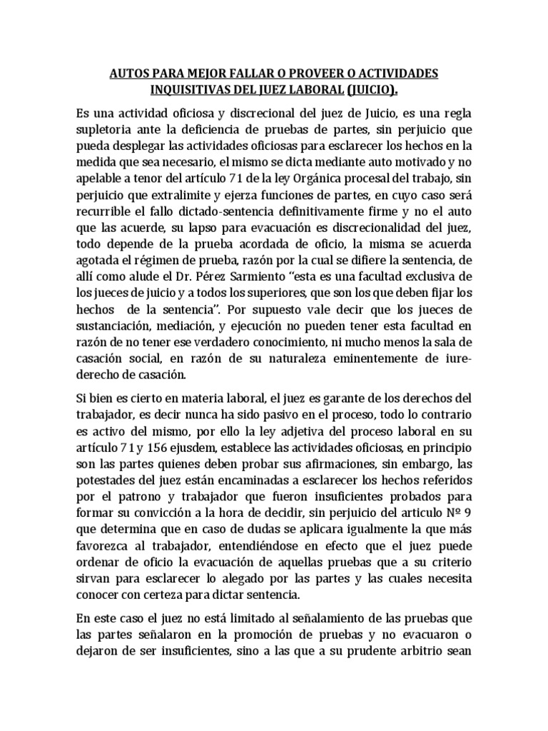 Auto Para Mejor Fallar | Evidencia (ley) | Sentencia (Ley)