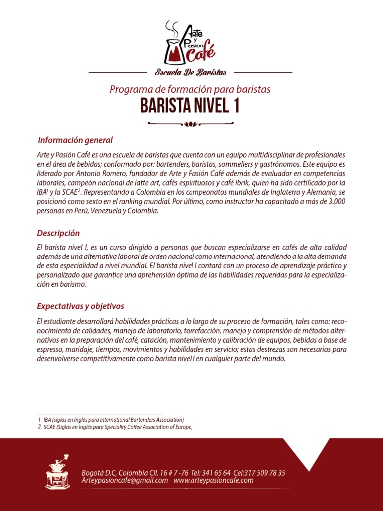 Programa Barista Nivel 1 | PDF | café | Alimentos