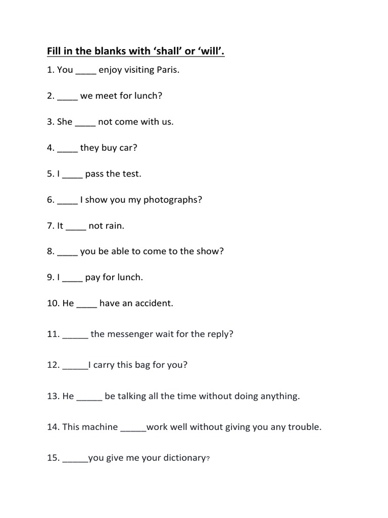 Worksheet Shall and Will | PDF