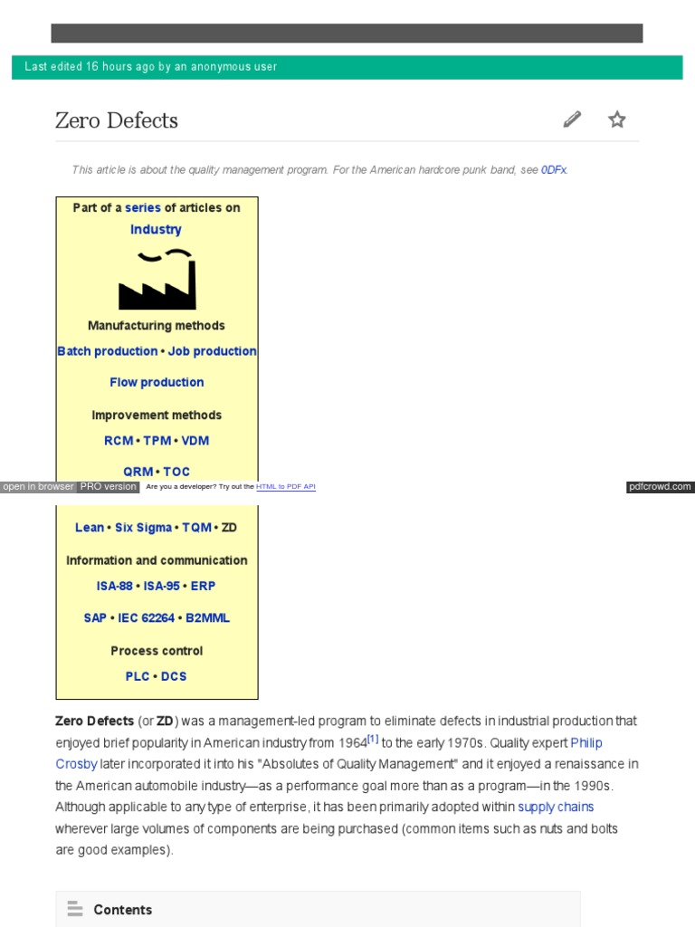 Zero Defects | Quality Management | Economic Sectors