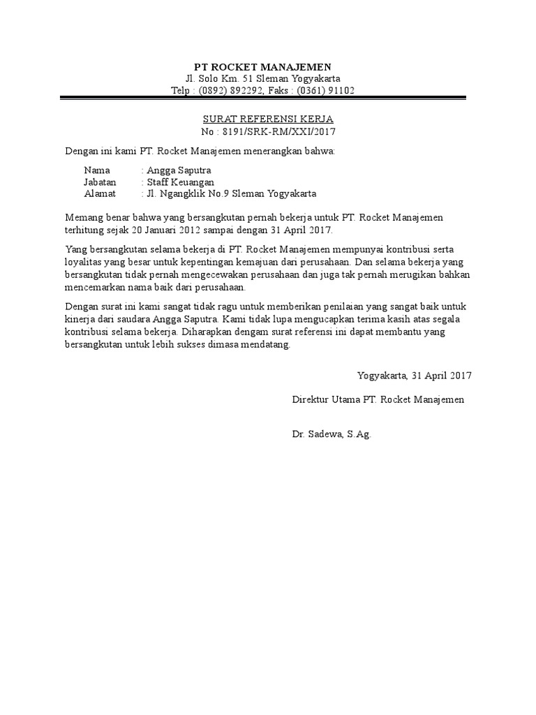 Contoh Surat Referensi Kerja | PDF
