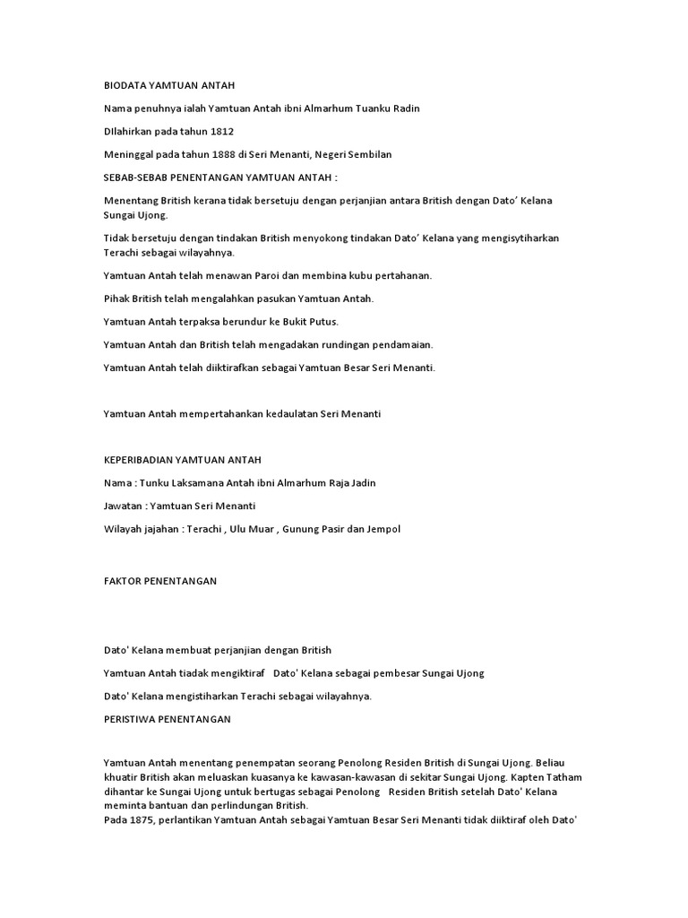 Biodata Yamtuan Antah | PDF | Sejarah