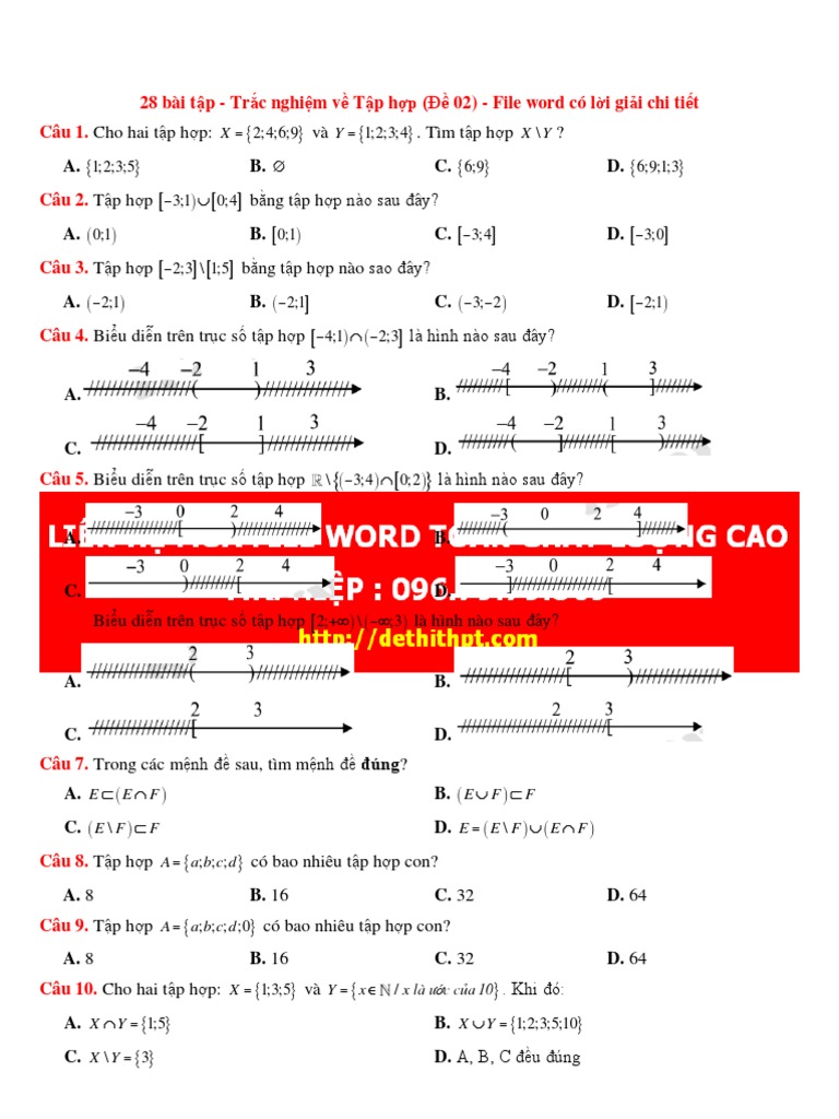 28 Bai Tap Trac Nghiem Ve Tap Hop de 02 File Word Co Loi Giai Chi Tiet | PDF