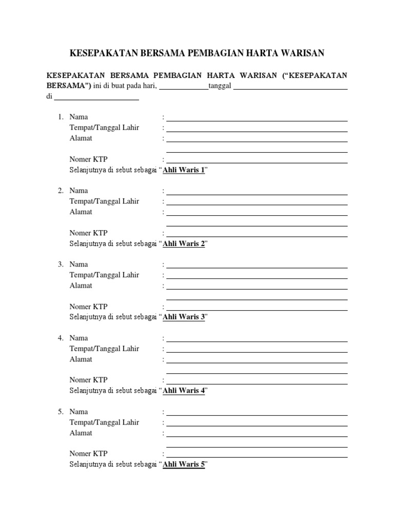 Kesepakatan Bersama Pembagian Harta Warisan | PDF