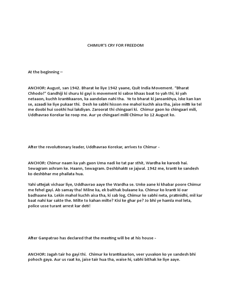 Chimur's Cry For Freedom - Anchor Dialogues | PDF