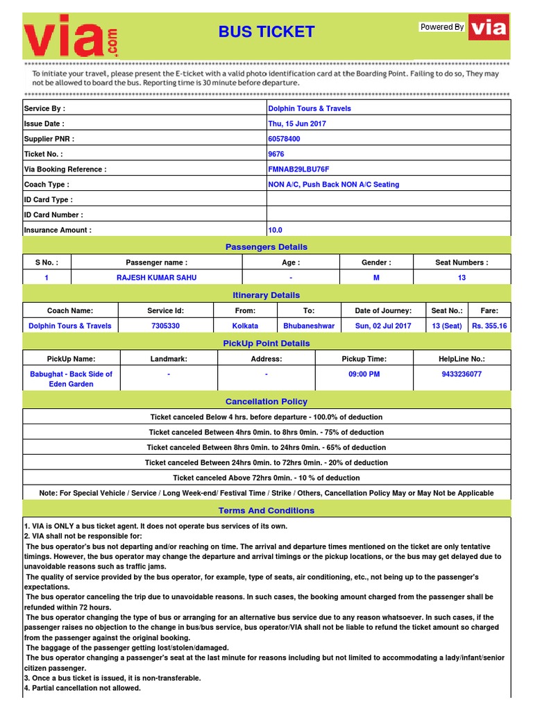 Bus E-Ticket - 60578400 | PDF | Bus | Ticket (Admission)
