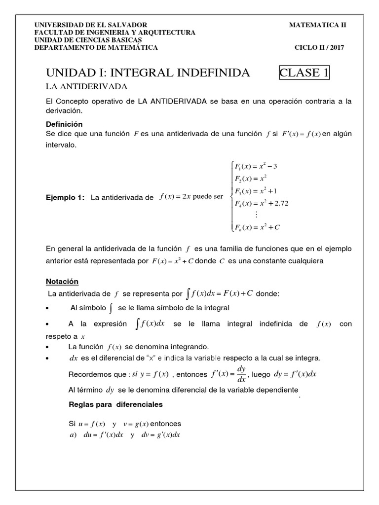 Unidad I Integral Indefinida 2017 PDF | PDF | Integral | Fracción ...