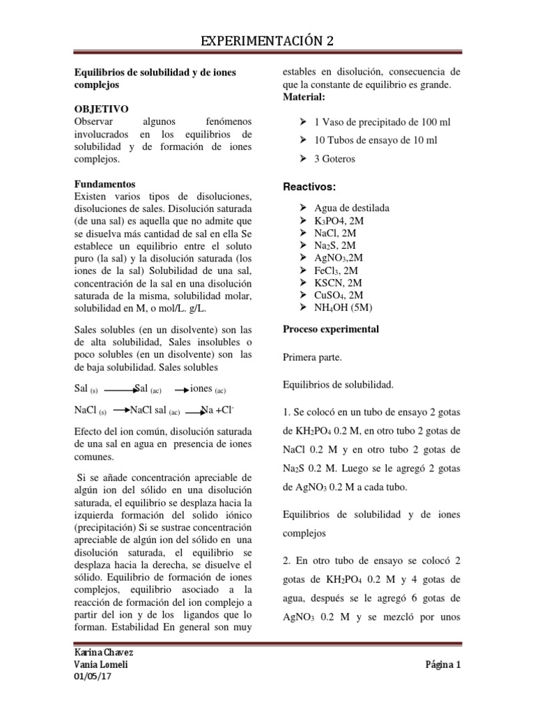 Equilibrios de Solubilidad y de Iones Complejos | PDF | Solubilidad | Concentración