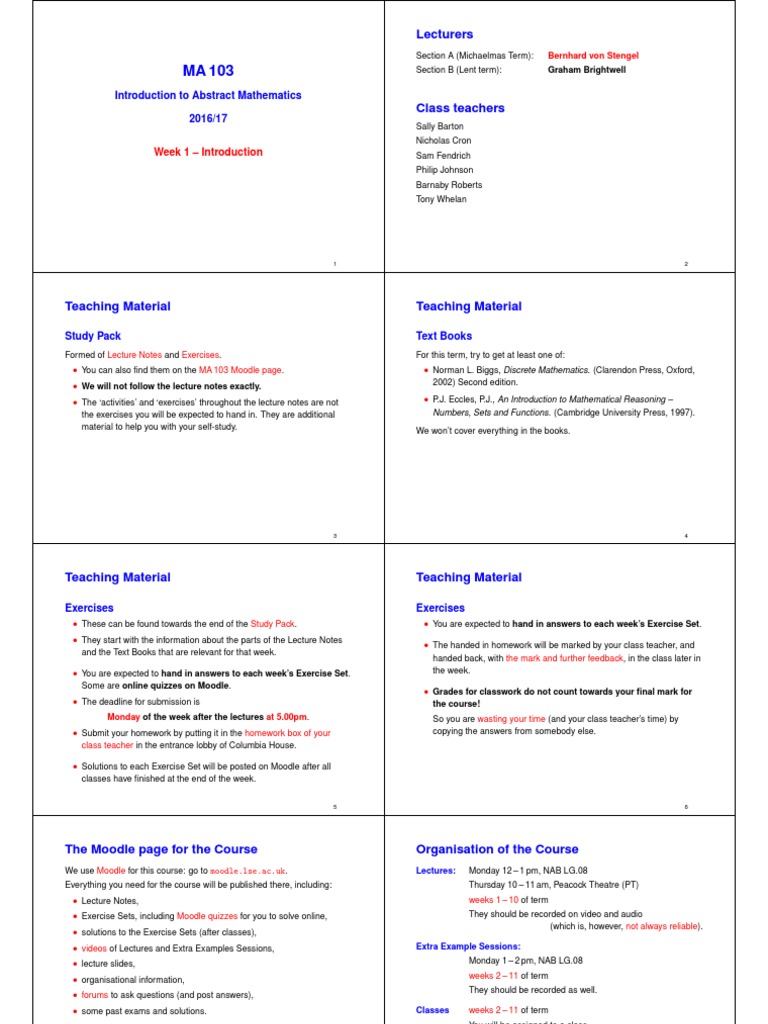Lecturers: Introduction To Abstract Mathematics 2016/17 | PDF | Lecture ...