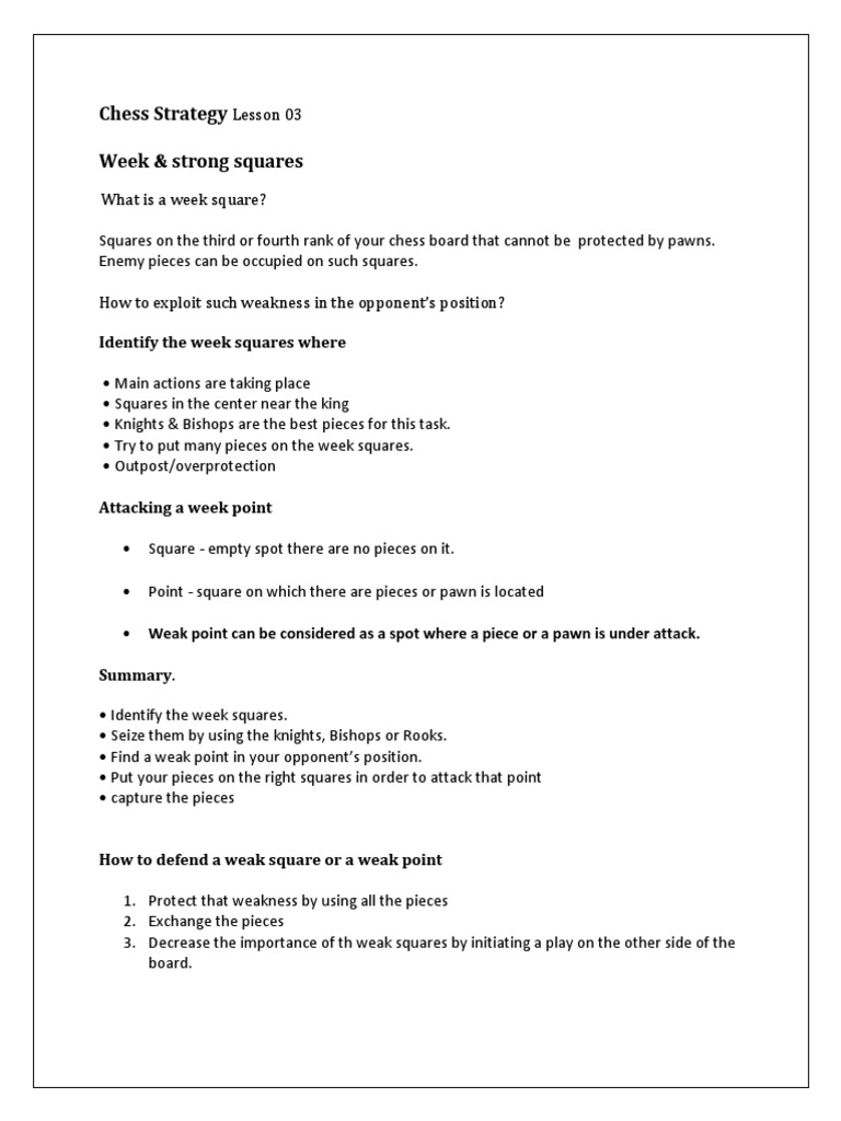 Chess Strategy - Exploit Weak Squares | PDF