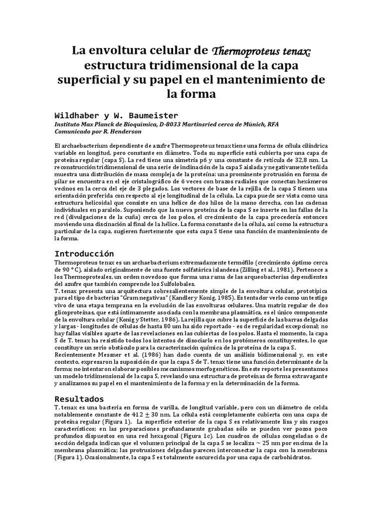 La Envoltura Celular de Thermoproteus Tenax | PDF | Membrana celular ...