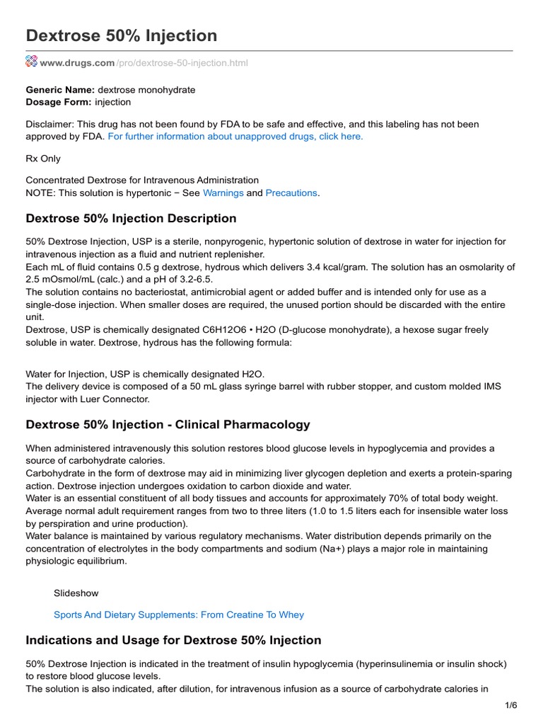 Dextrose 50 Injection | PDF | Intravenous Therapy | Glucose