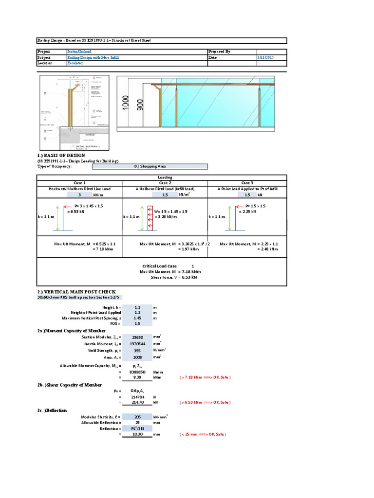 Sample Railing Calculation To Euro Code PDF | PDF | Bending ...