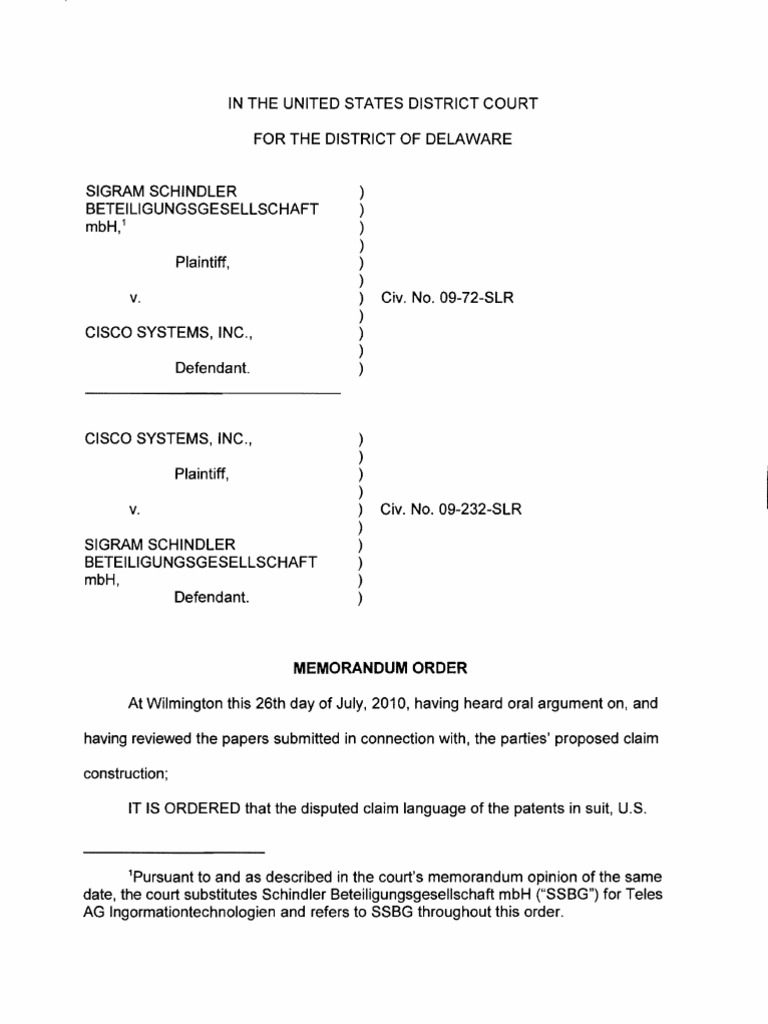Memorandum Order | PDF | Doctrine Of Equivalents | Patent Infringement