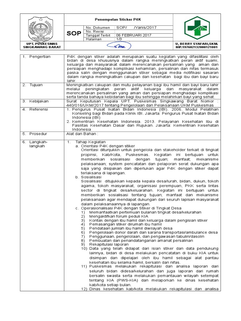 SOP Penempelan Stiker P4K | PDF
