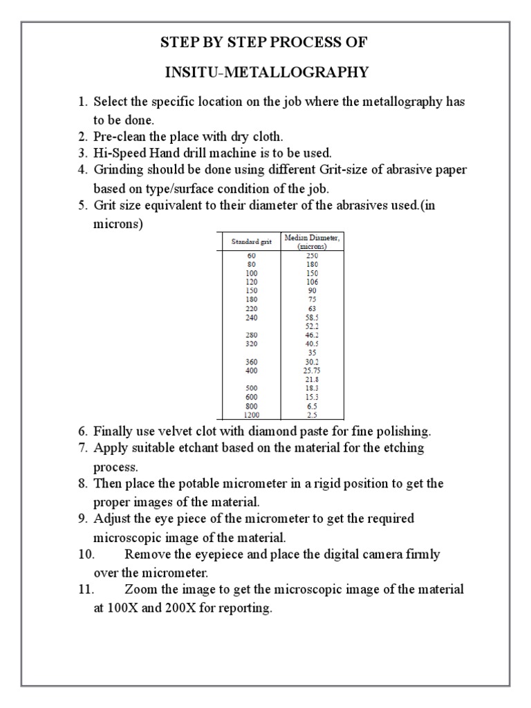 A Step-by-Step Guide to Conducting In-Situ Metallography Examinations | PDF