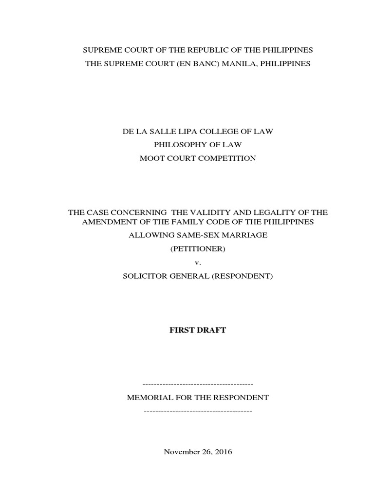 Memorial Draft | PDF | Same Sex Marriage | Human Rights