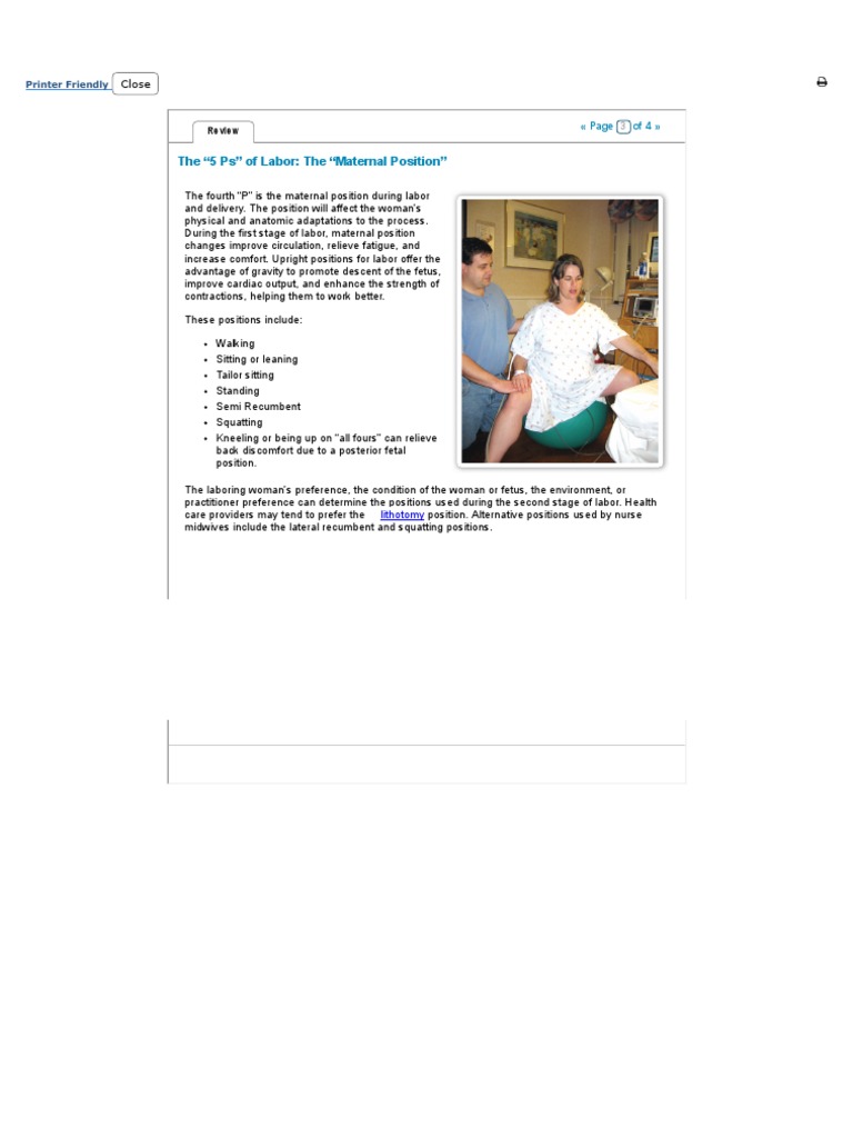 The "5 PS" of Labor: The "Maternal Position": Review | PDF