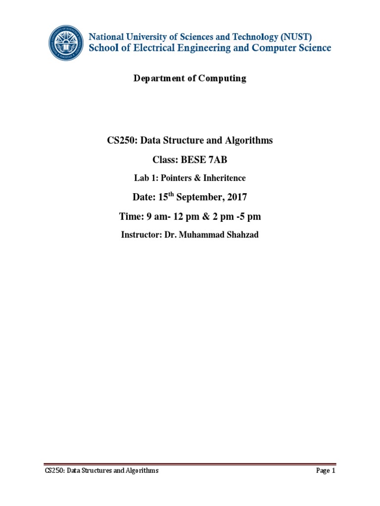 Department Of Computing Lab 1 Pointers And Inheritence Pdf Pointer Computer Programming